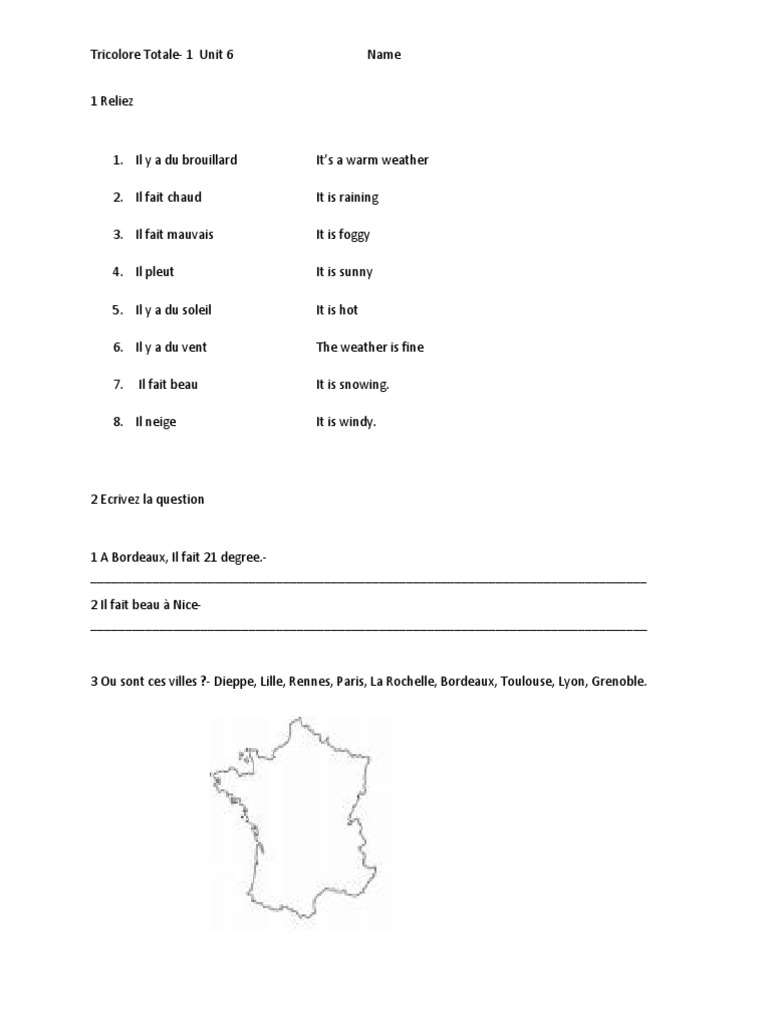 Tricolore 1 Unit 6 Papers | PDF | Arts du langage et discipline