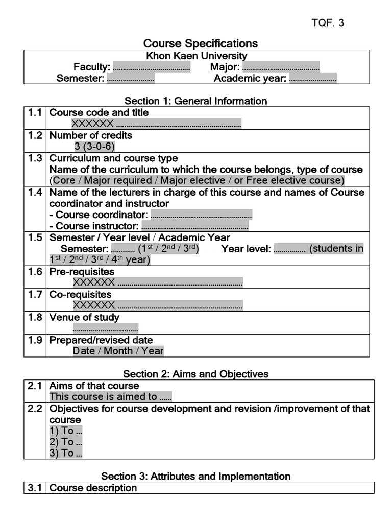 Course Specifications: ST ND RD ST ND RD TH | PDF | Lecture | Teaching ...