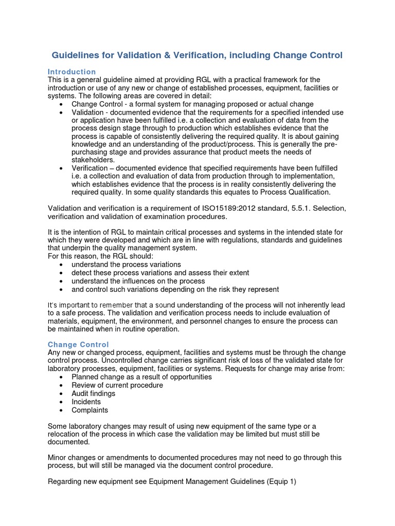Guidelines for Validation & Verification Processes | PDF | Verification ...