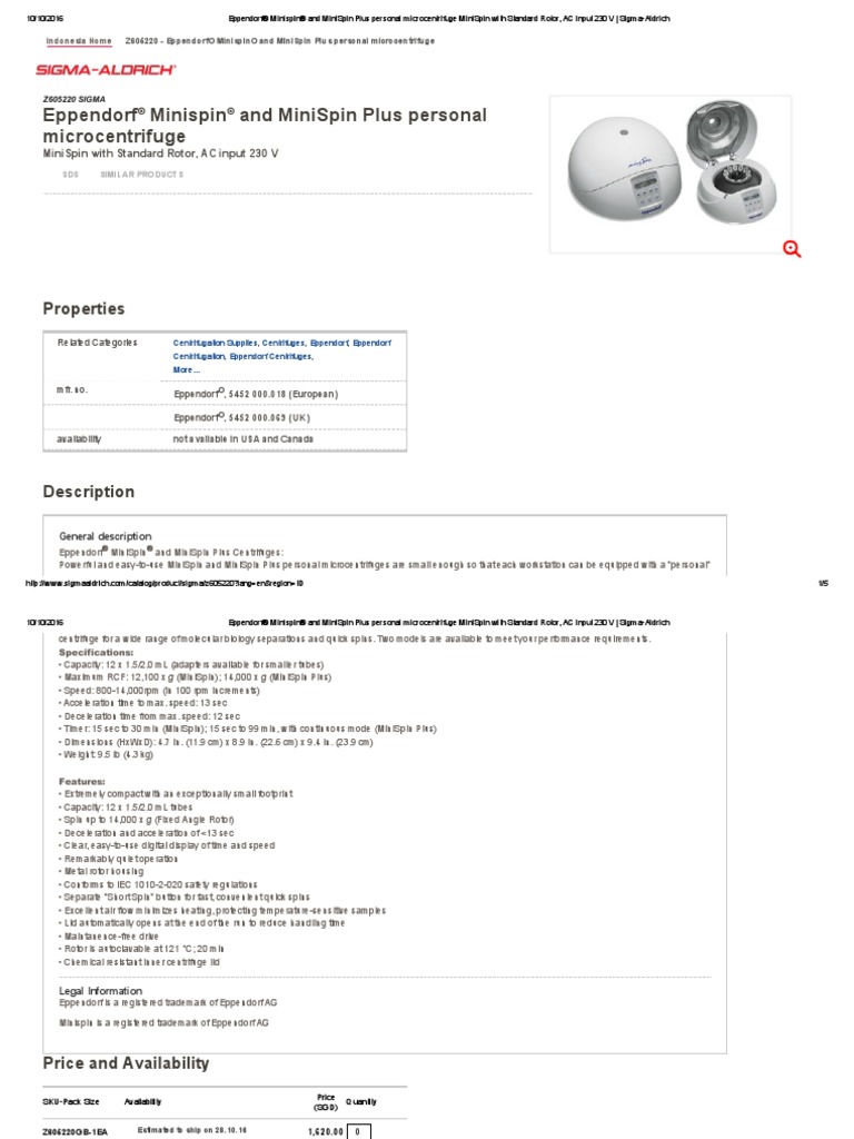 Eppendorf® Minispin® and MiniSpin Plus Personal Microcentrifuge ...