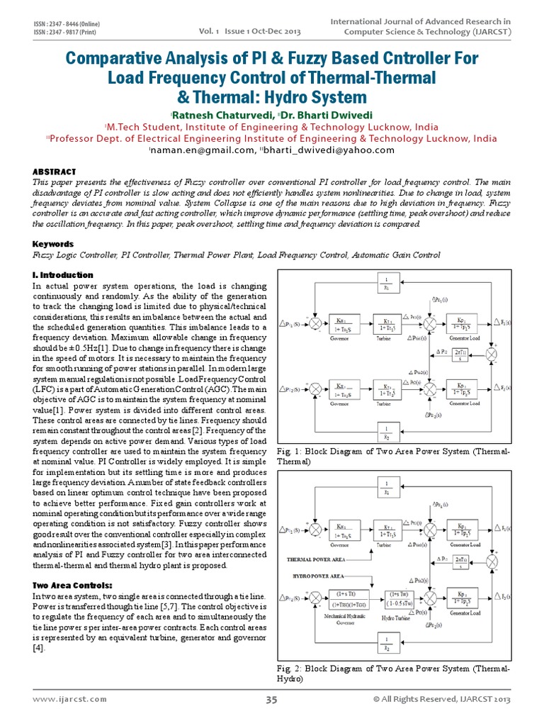 Comparative Analysis of PI & Fuzzy Based Cntroller For Load Frequency ...