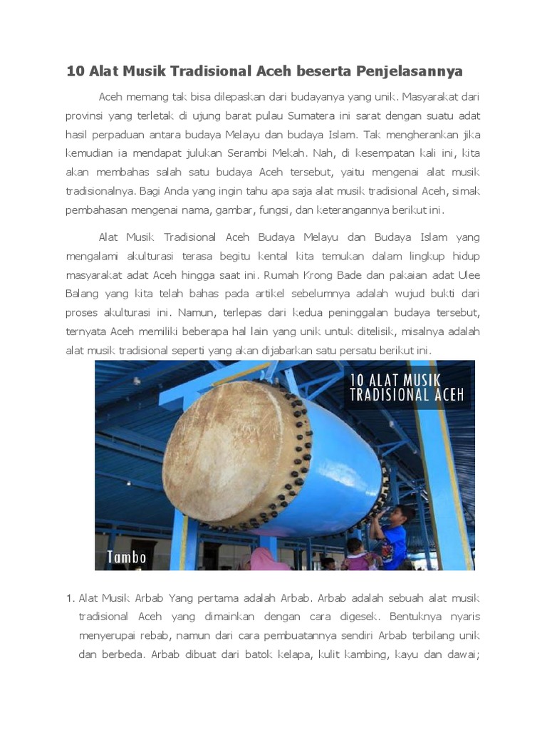 10 Alat Musik Tradisional Beserta Penjelasannya | PDF