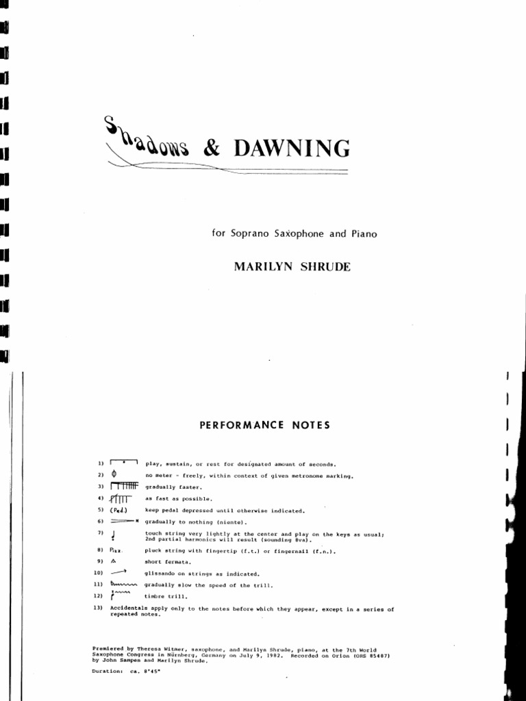 Marilyn Shrude - Shadows & Dawning For Soprano Saxophone and Piano ...