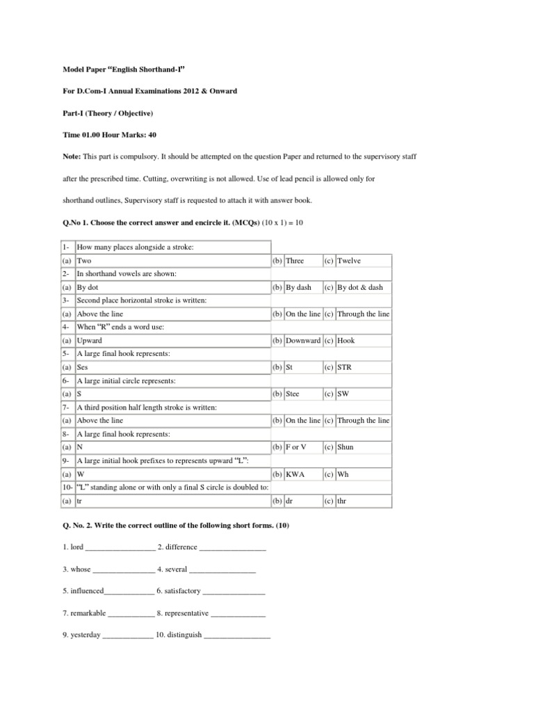 Part-II Pitman English Shorthand Paper Sample | PDF | Shorthand | Writing