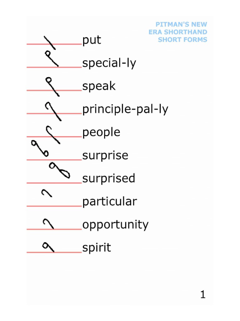 Pitman English Shorthand Shortforms Outlines | PDF