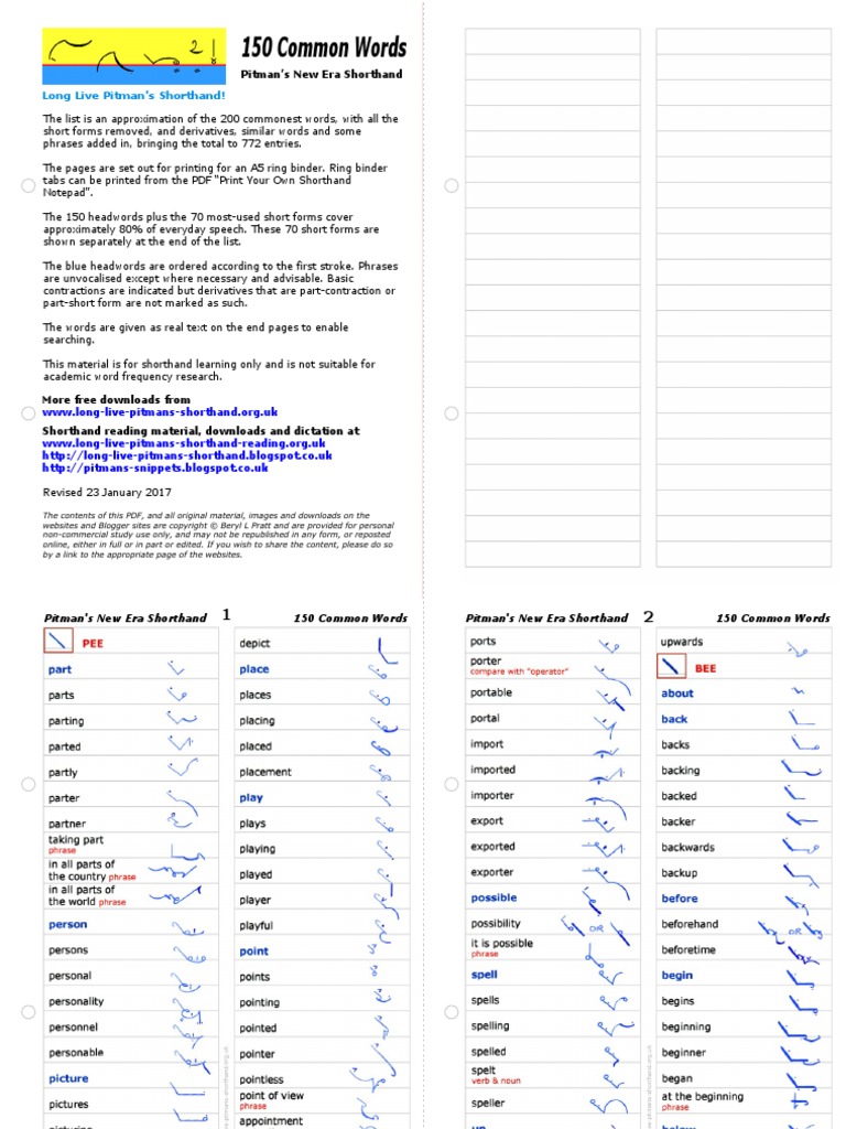 150 Most Common Pitman Shorthand Words | PDF | Shorthand | Linguistics