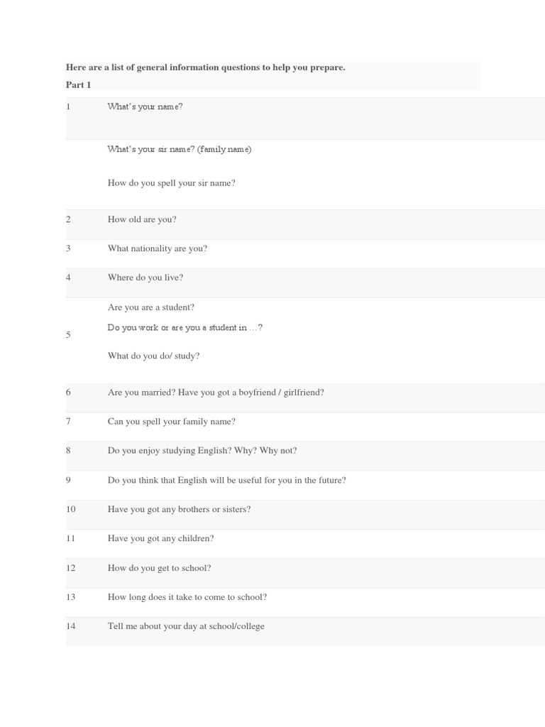 Here Are A List of General Information Questions To Help You Prepare | PDF