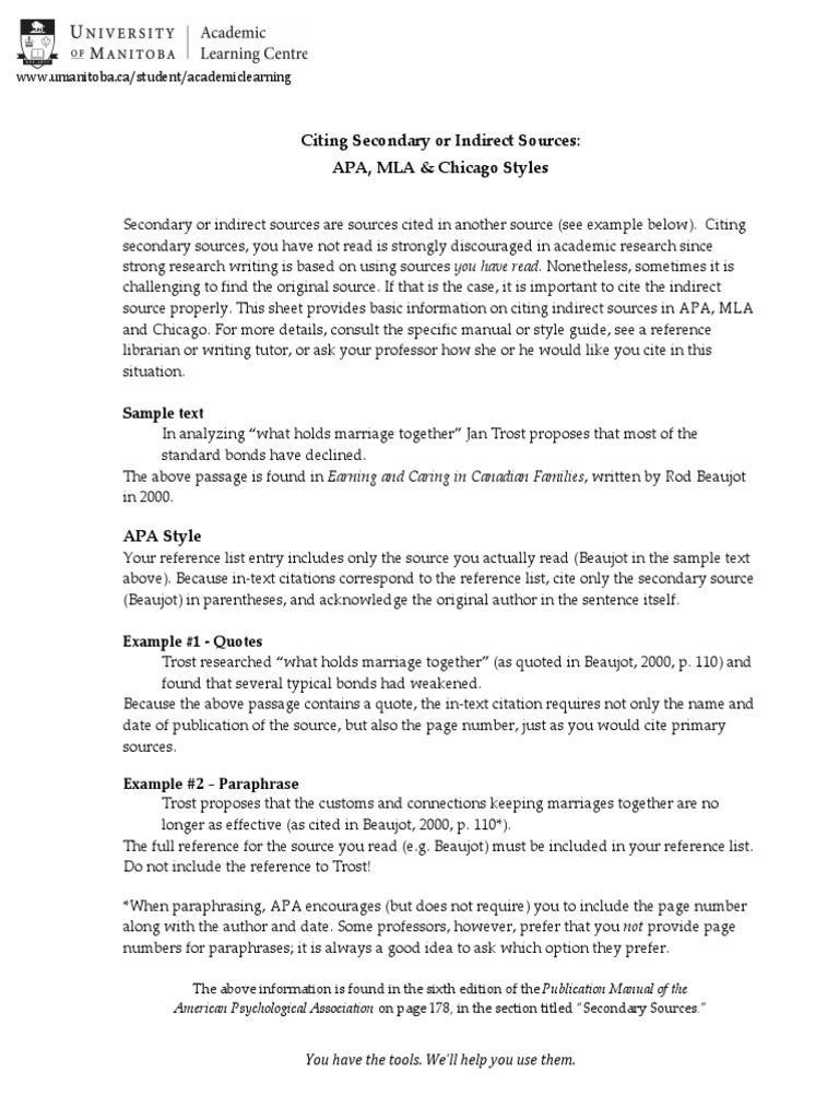 Citing Secondary or Indirect Sources REVISED 2014 | PDF | Citation ...
