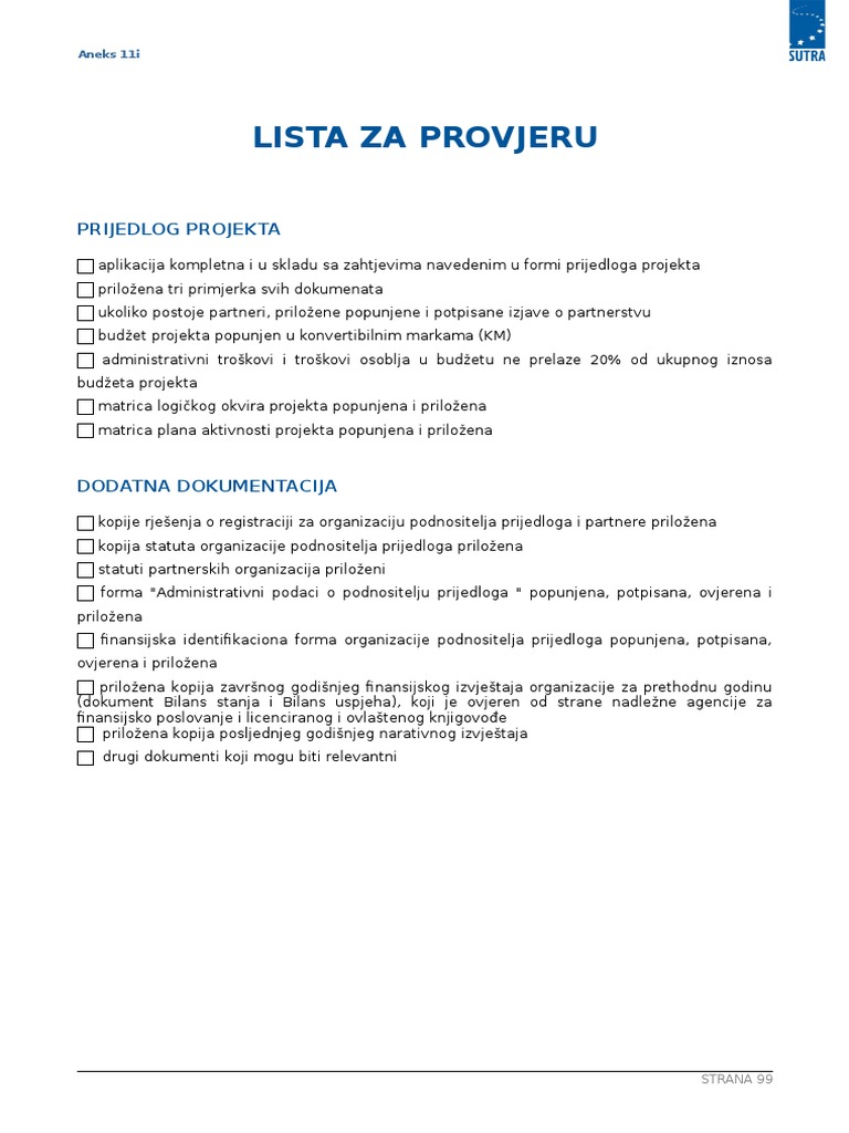 Lista Za Provjeru, Anex 7 | PDF
