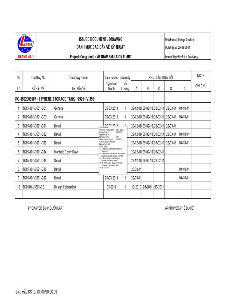 Styrene Storage Tank Drawing List PDF | PDF