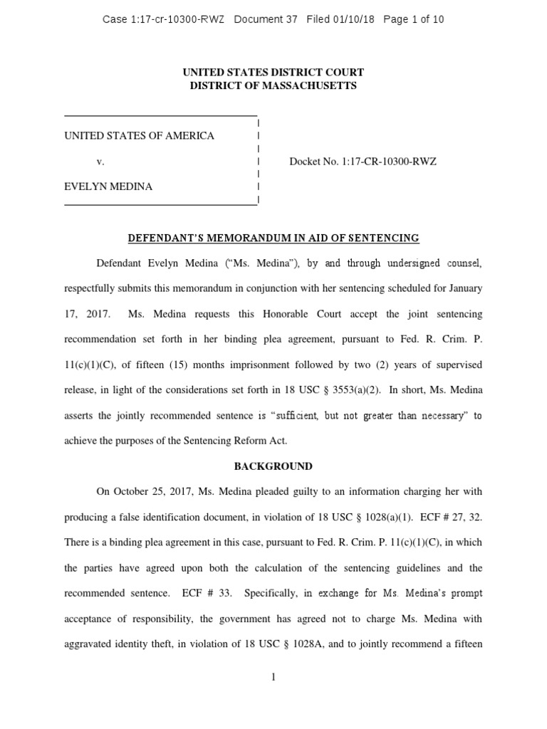 2018 01 Medina Sentencing Memo | PDF | United States Federal Sentencing ...