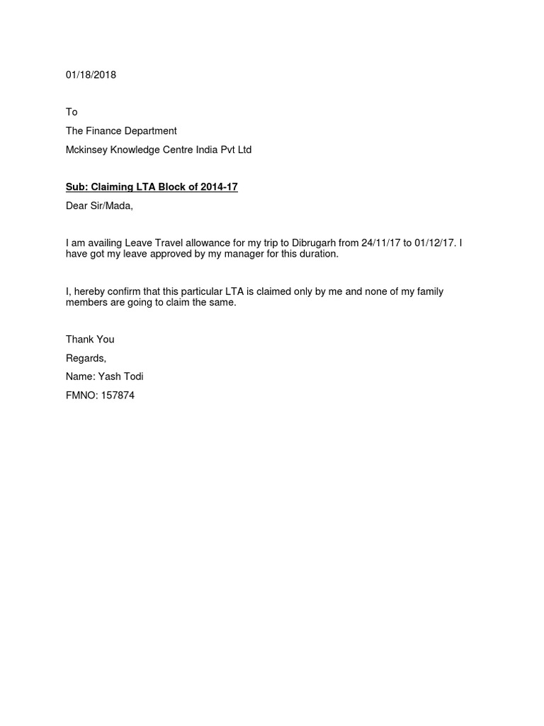 LTA Letter | PDF | Finance & Money Management