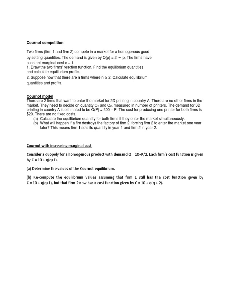 Assignment Oligopoly Solutions | PDF | Economic Equilibrium | Profit ...