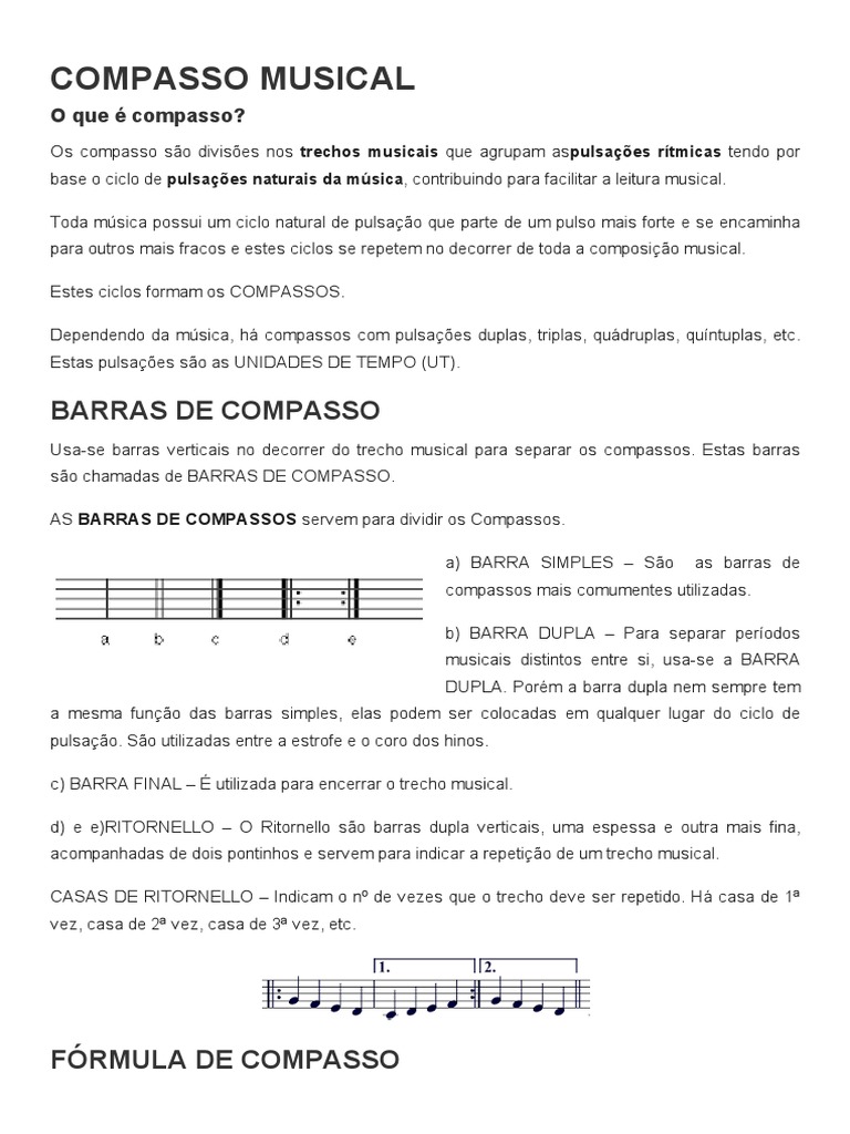 Tipos e Funções dos Compassos Musicais | PDF | Notação musical ...