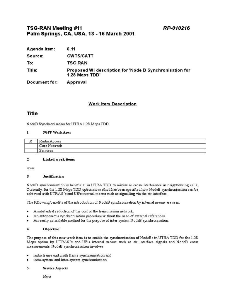 RP-010216 NodeB Sync | PDF | Telecommunications | Computer Networking