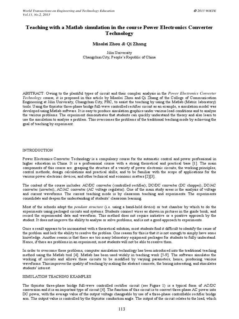 Matlab Simulation Teaching Power Electronics | PDF | Rectifier | Power Electronics