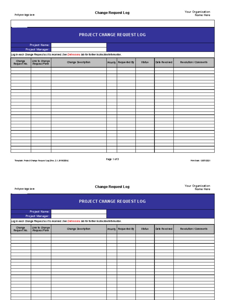 Change Request Log Template | PDF | Hyperlink | Software