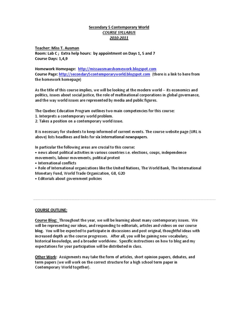 Contemporary World Syllabus | PDF | Economic System | System