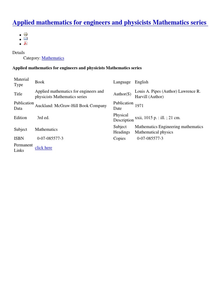 Applied Mathematics for Engineers | PDF
