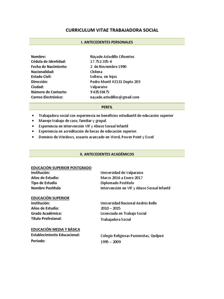 CV Trabajadora Social - Nayadeastudilloc | Descargar gratis PDF ...
