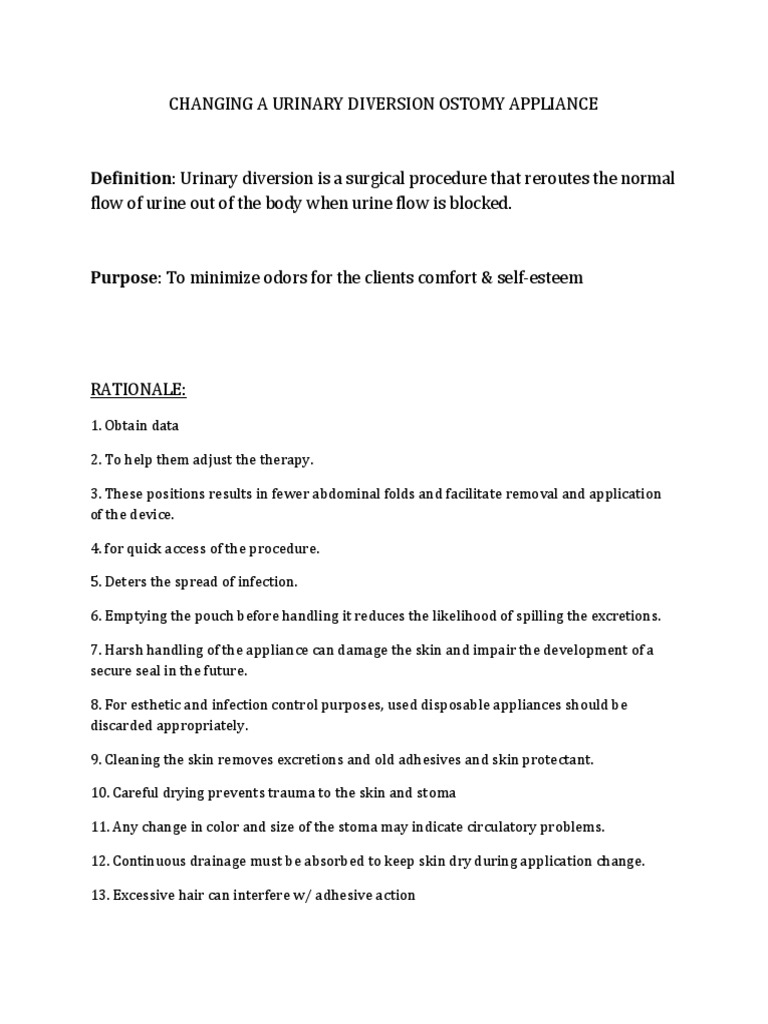 Urinary Diversion Ostomy Appliance Guide | PDF | Urine | Surgery