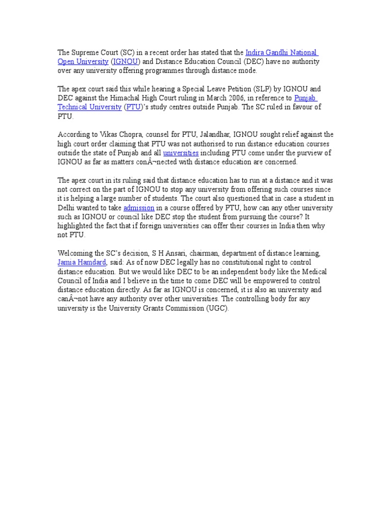 Supreme Court Ruling on Distance Education | PDF