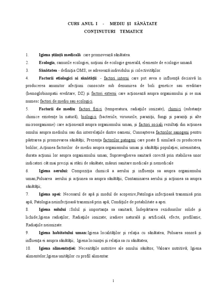 CURS Mediu Si Sanatate | PDF