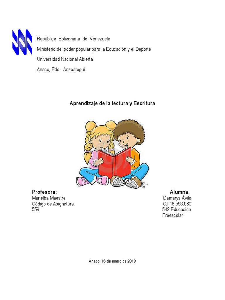 Trabajo 559 Aprendizaje de La Lectoescritura | PDF | Lectura (proceso ...