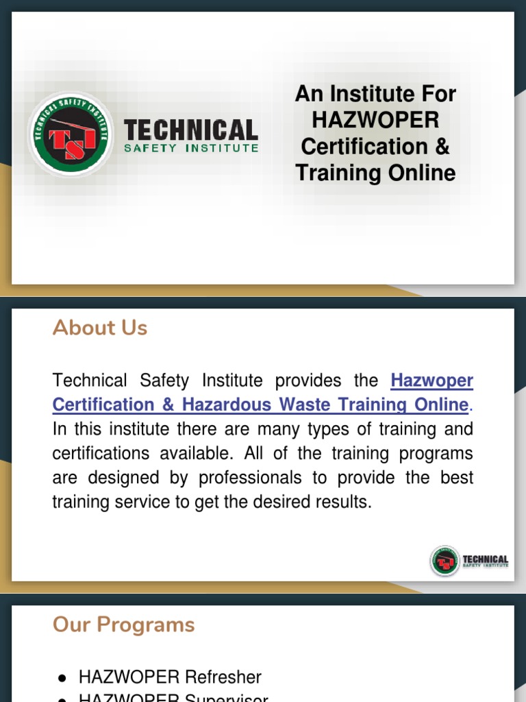 Hazwoper Certification & Training Institute-Teksafety | PDF | Public ...