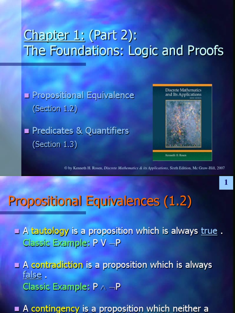 Chapter 1: (Part 2) : The Foundations: Logic and Proofs: Propositional Equivalence | PDF | Logic ...