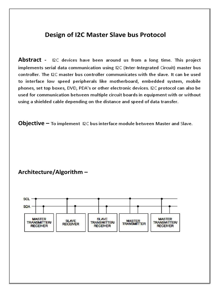 Design of I2C Master Slave Bus Protocol | PDF