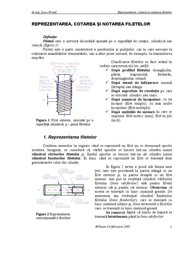 Reprezentarea Cotarea Si Notarea Filetel PDF | PDF