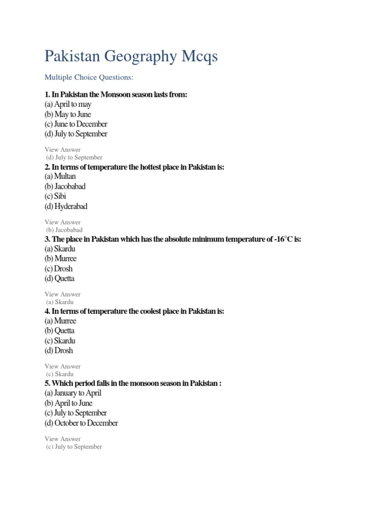 Pakistan Geography Mcqs | PDF | Indus River | Pakistan Army