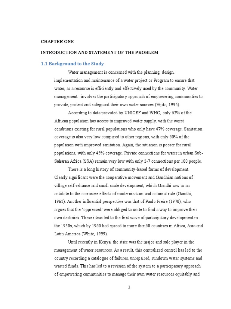 1.1 Background To The Study: Chapter One Introduction and Statement of ...