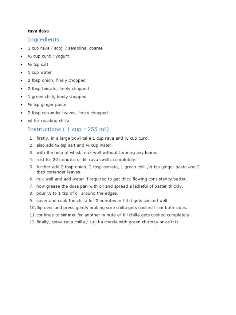 Ingredients: Rava Dosa | PDF