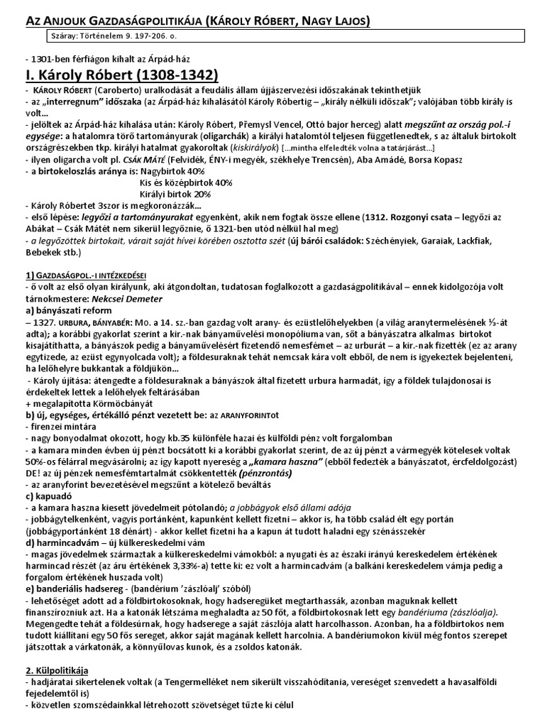 Az Anjouk Gazdaságpolitikája | PDF