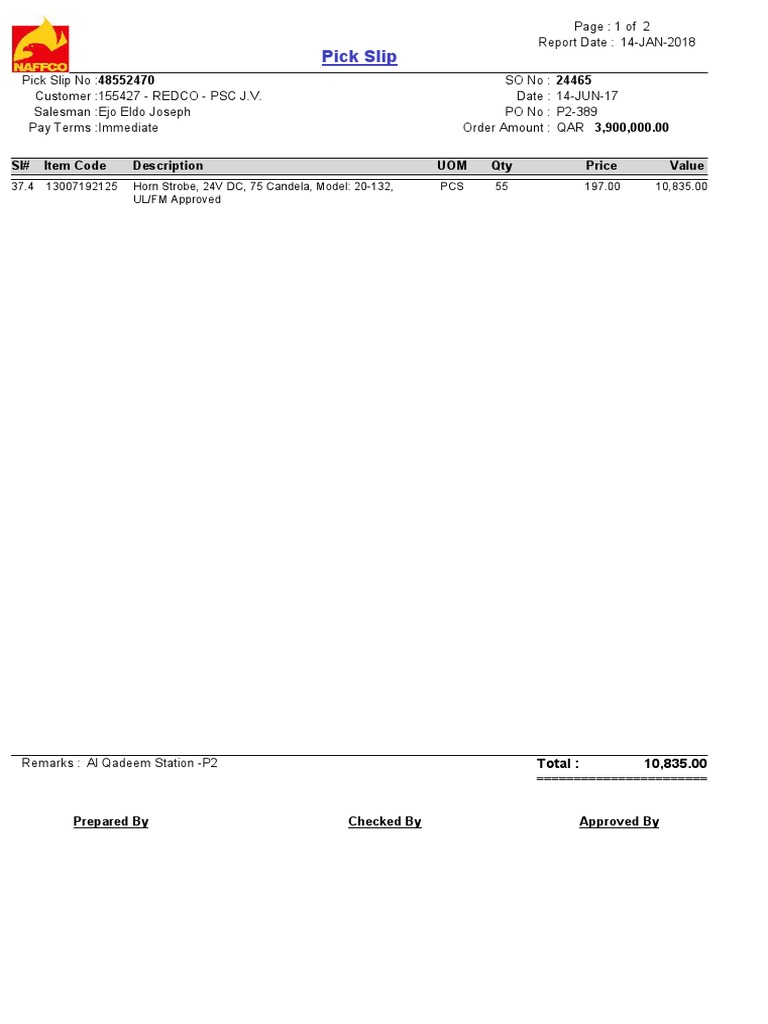 Pick Slip For SO-24465 PDF | PDF | Manufactured Goods | Electronics