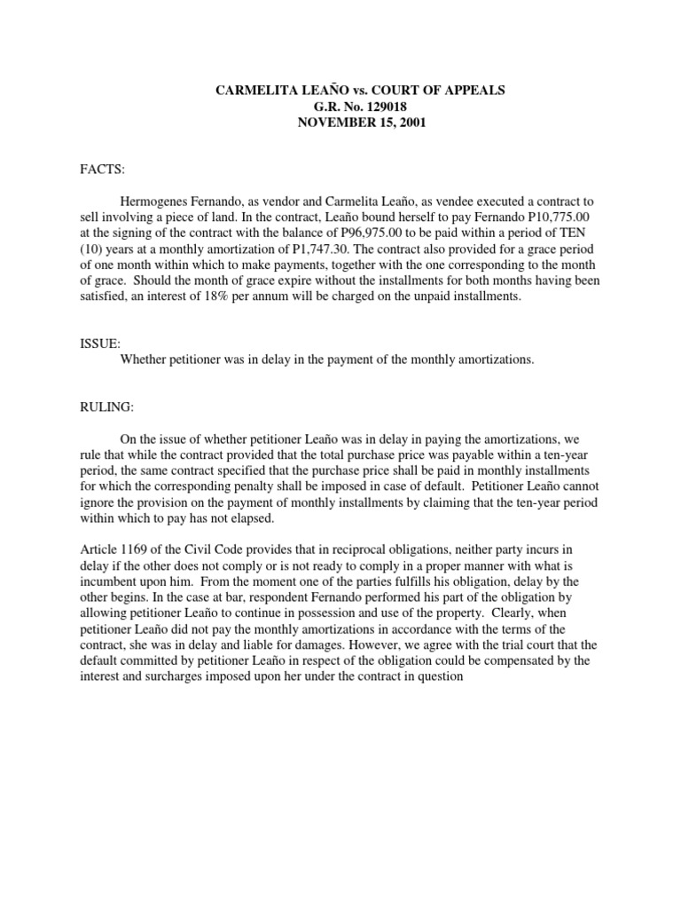 Payment Delay in a Land Sale Contract: Analysis of Whether Failure to ...