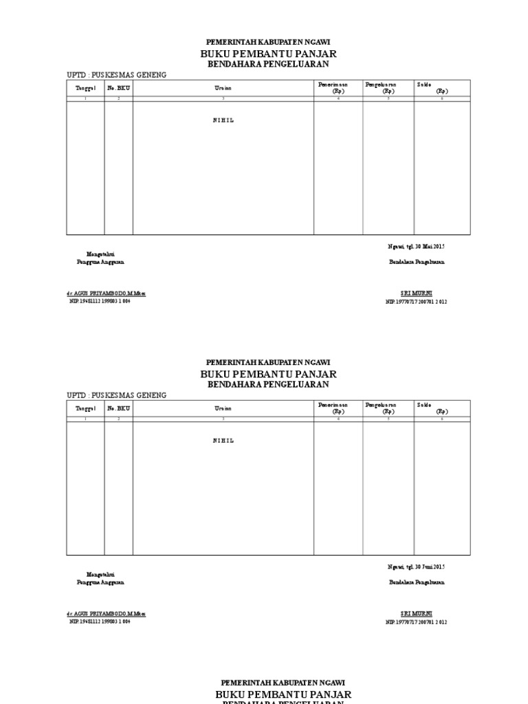 Buku Pembantu Panjar Puskesmas Geneng | PDF