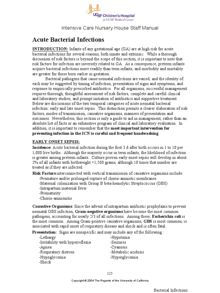 Acute Bacterial Infections: Intensive Care Nursery House Staff Manual ...