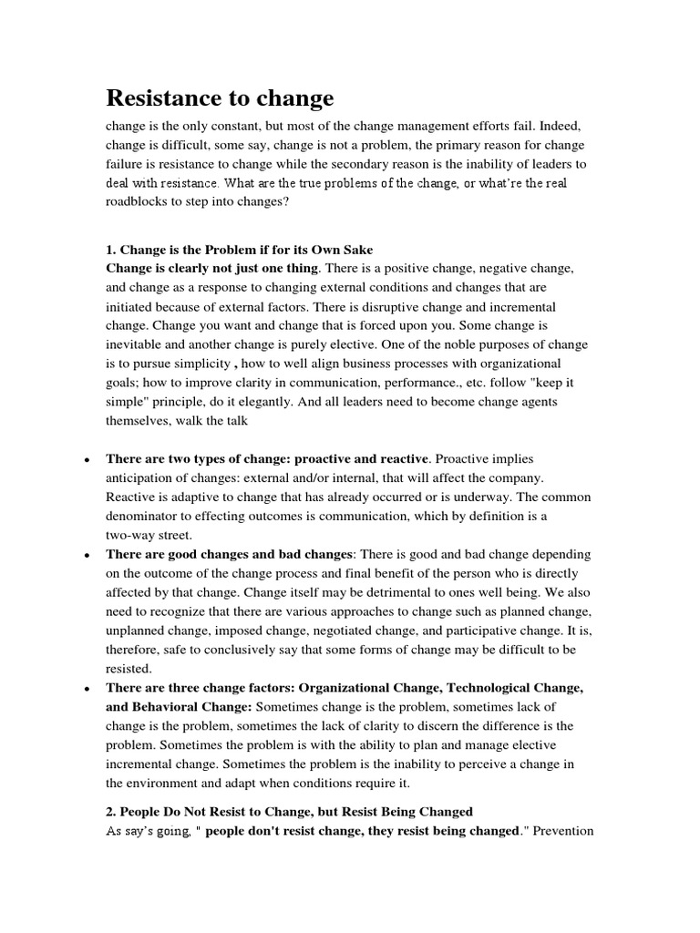 Resistance To Chnage | PDF | Change Management | Strategic Management