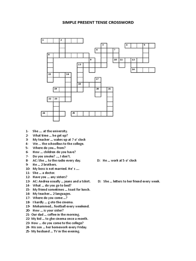 Simple Present Tense Crossword | PDF | Nature