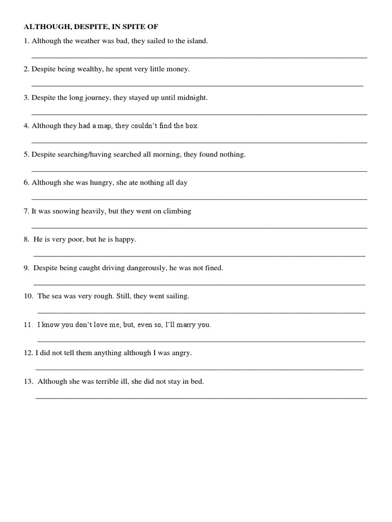 Although, Spite Of, Despite Rephrasing | PDF