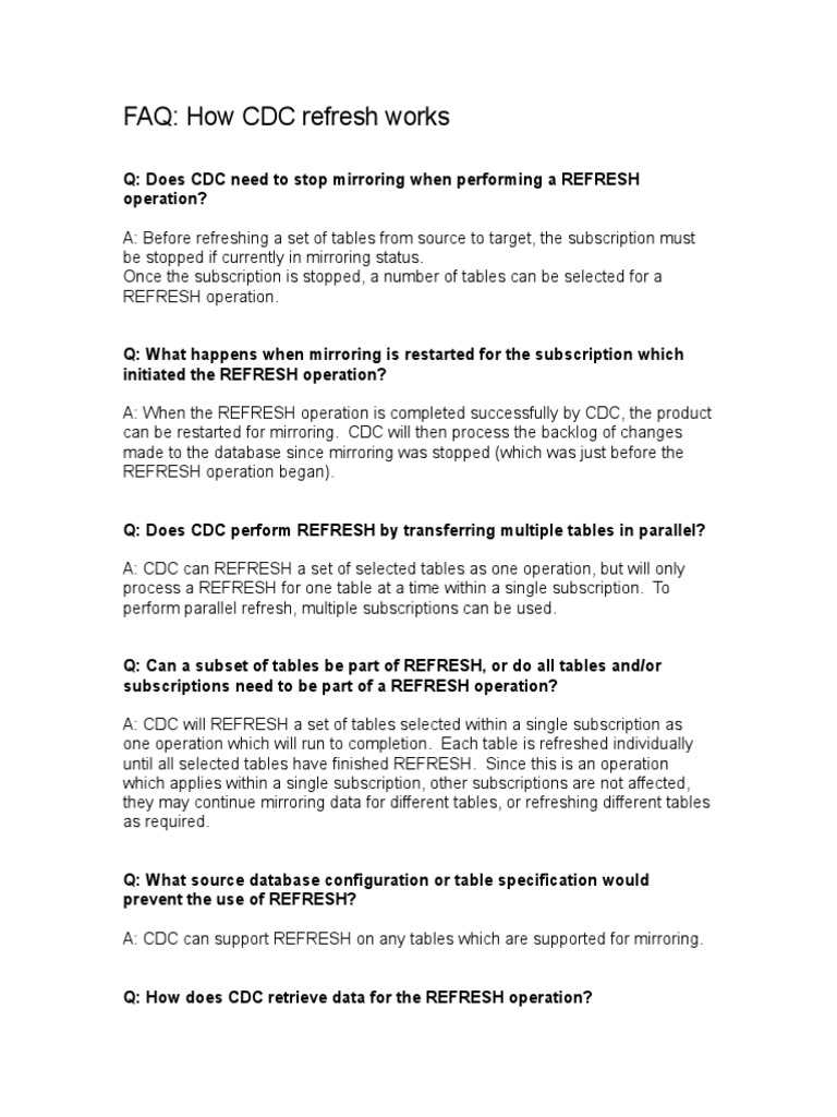 CDC Refresh FAQ for IT Professionals | PDF | Ibm Db2 | Databases