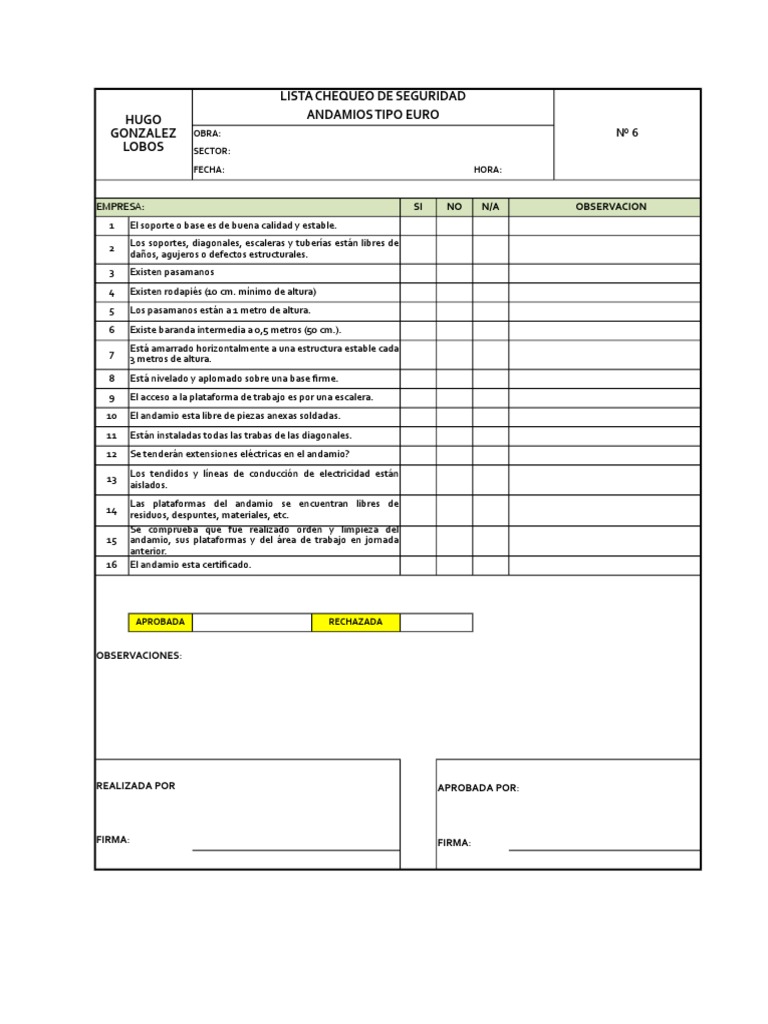 Check List Andamio Euro