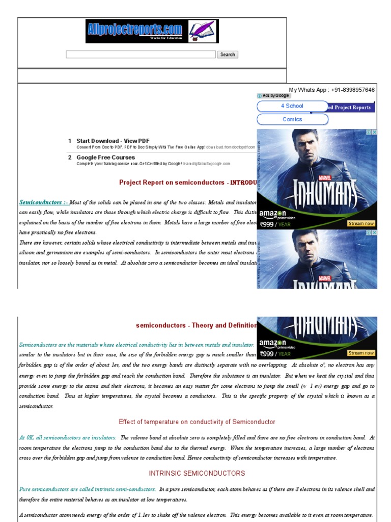 Physics Project Report Semiconductor, Semiconductor as Insulator ...
