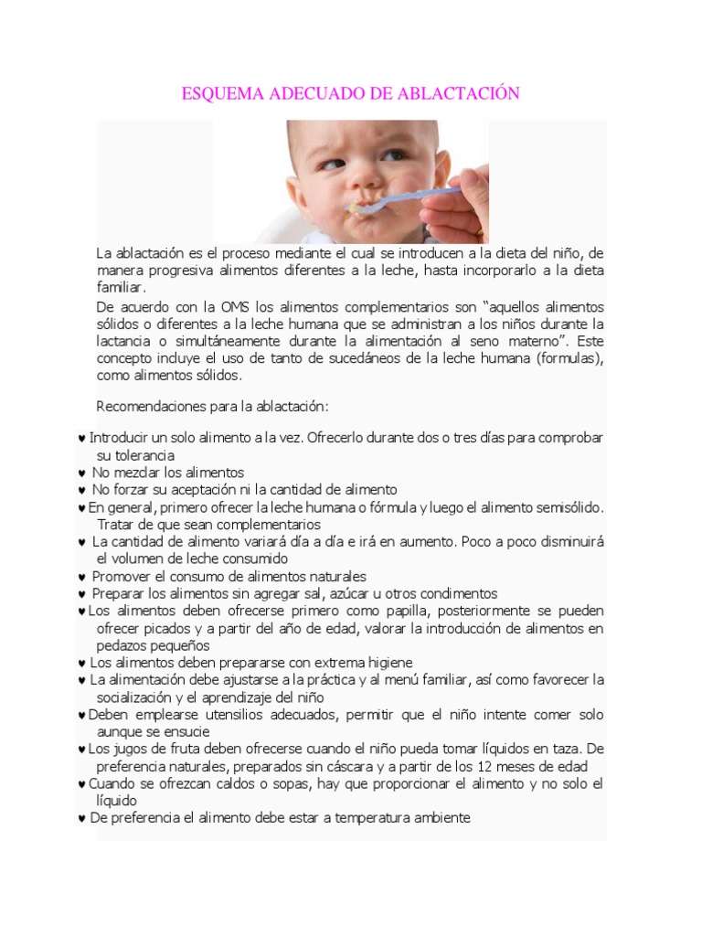 Esquema Adecuado de Ablactación | PDF | La leche materna | Alimentos
