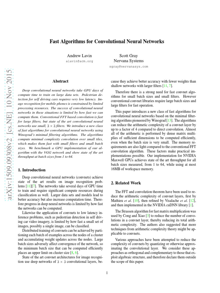 Fast Algorithms For Convolutional Neural Networks: Andrew Lavin Scott Gray Nervana Systems | PDF ...