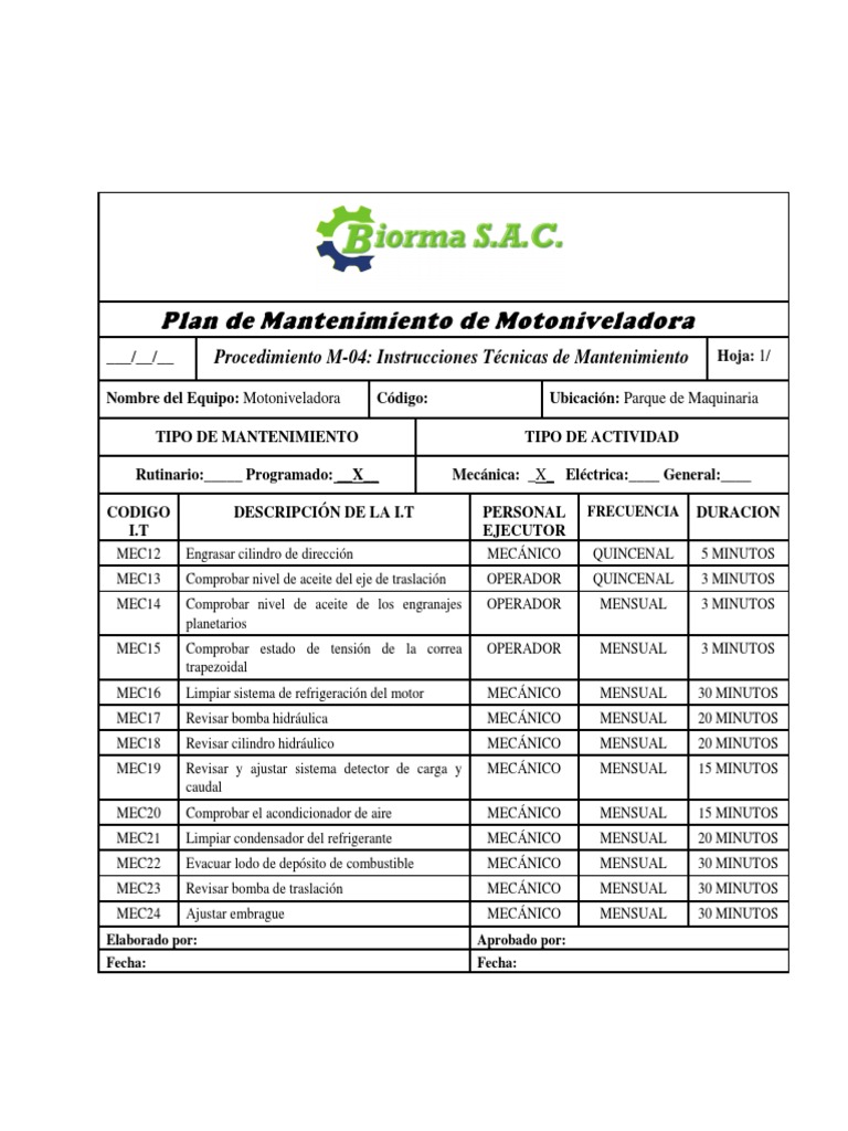 Plan de Mantenimiento Moto | Transmisión (Mecánica) | Bomba