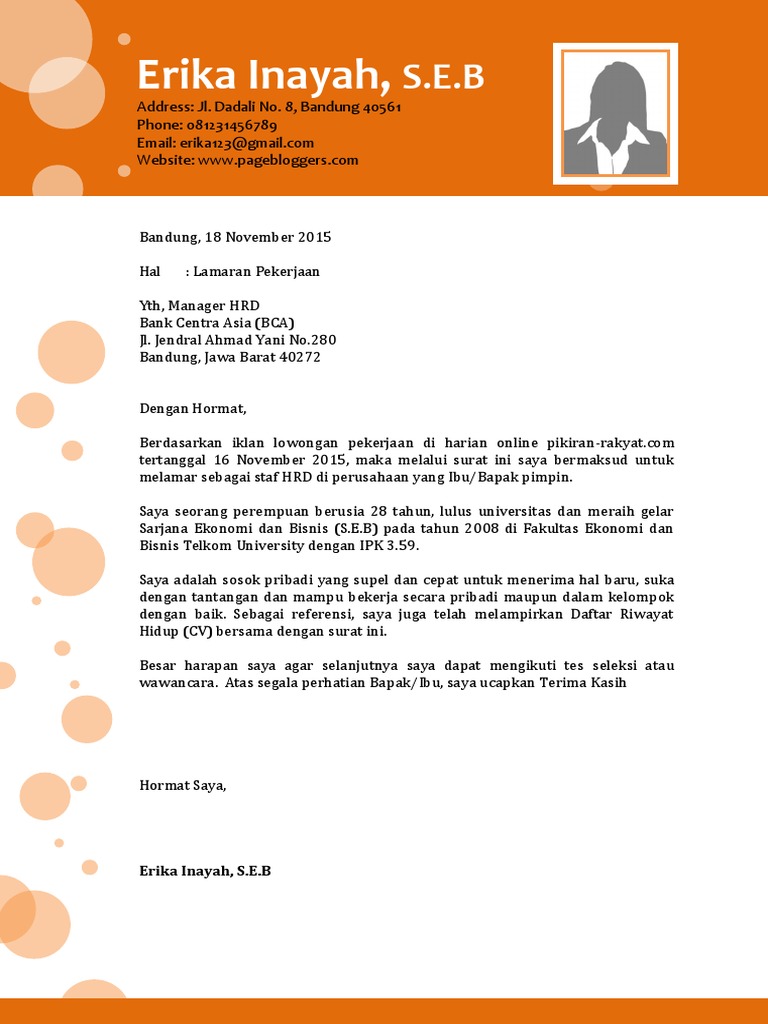 Contoh Kop Surat Lamaran Kerja CV 5 | PDF